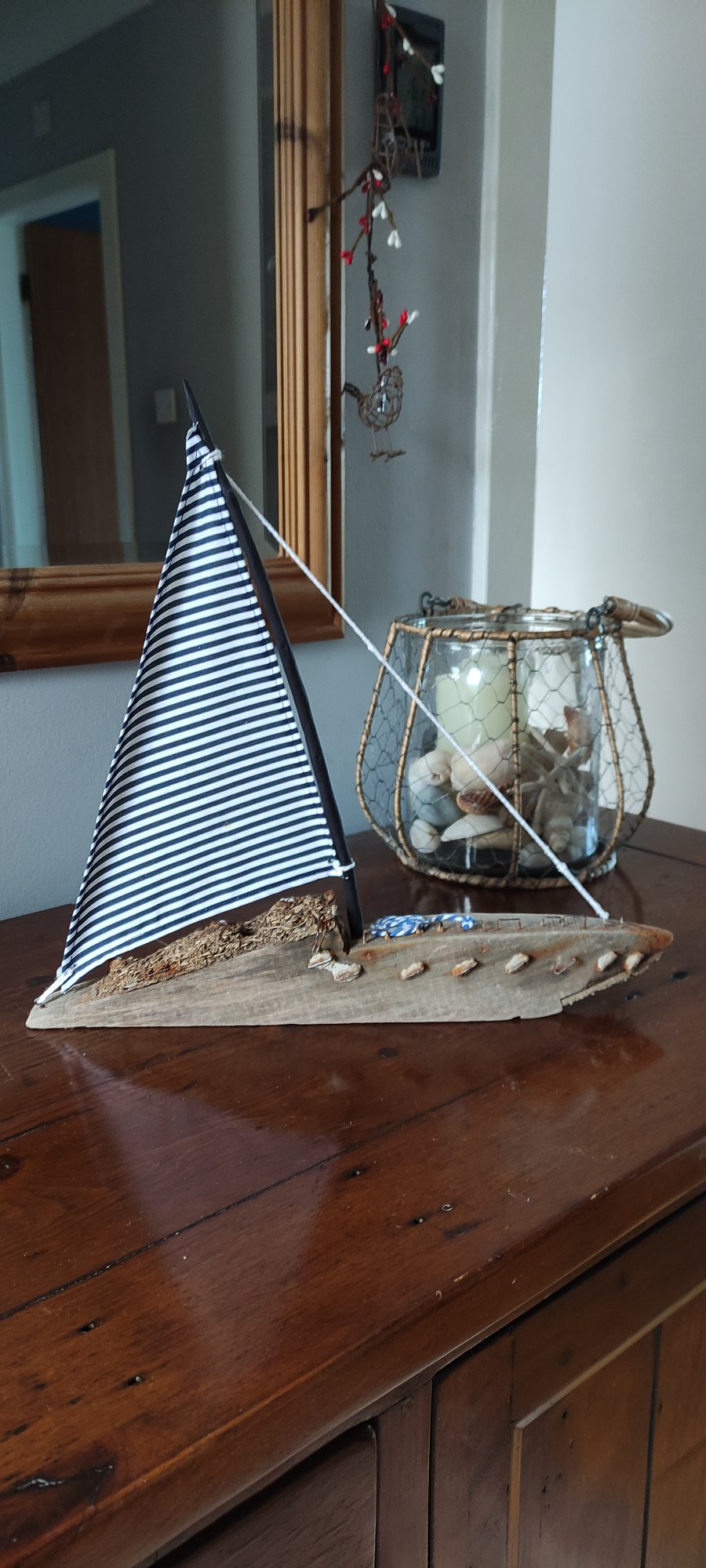 Driftwood sailboat - wall decoration with hanger - Folksy