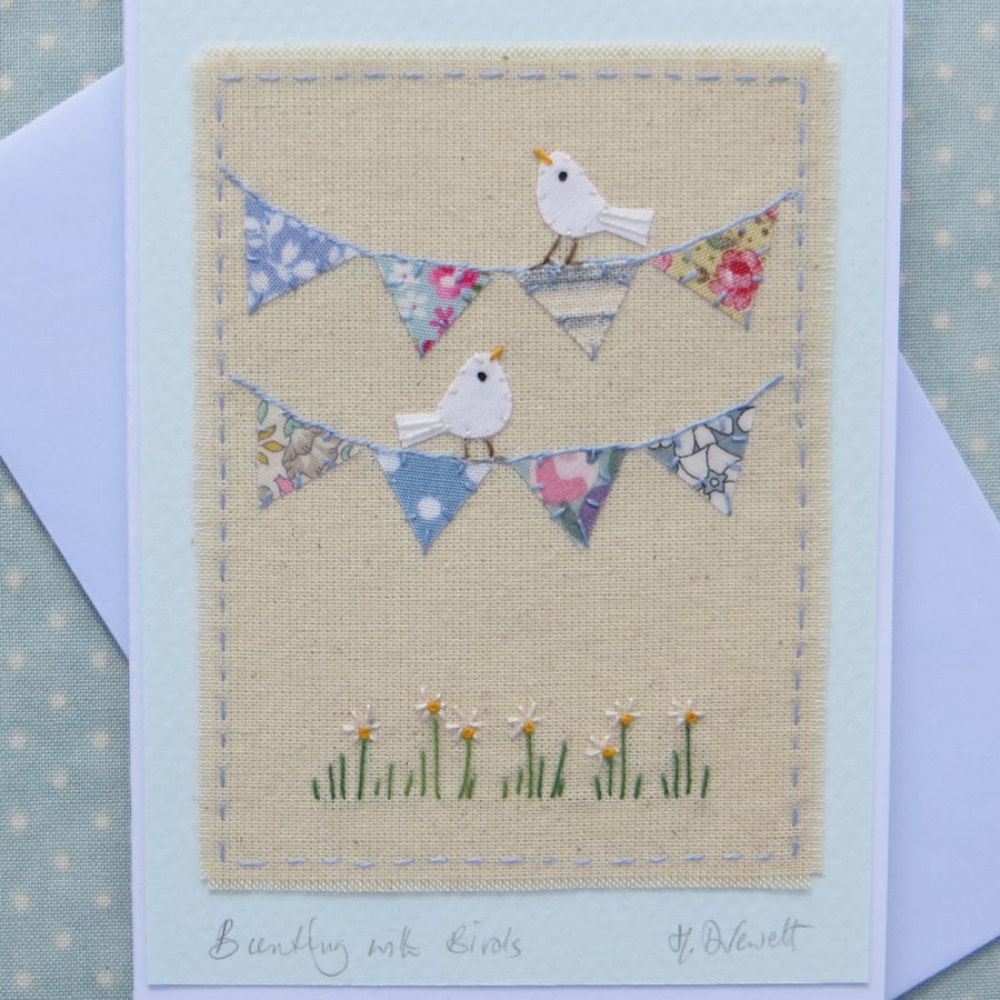 Hand-stitched mini bunting, little white doves,... - Folksy