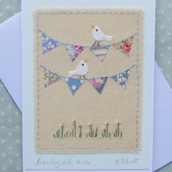Hand-stitched mini bunting, little white doves,... - Folksy