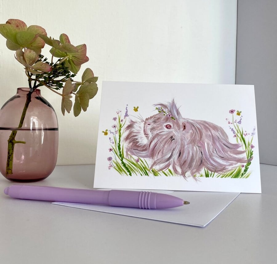 Guinea Pig Blank Card - Long Haired Guinea pig - Folksy
