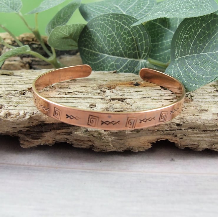 Copper Cuff. Hand Stamped Decorative Pattern, A... - Folksy
