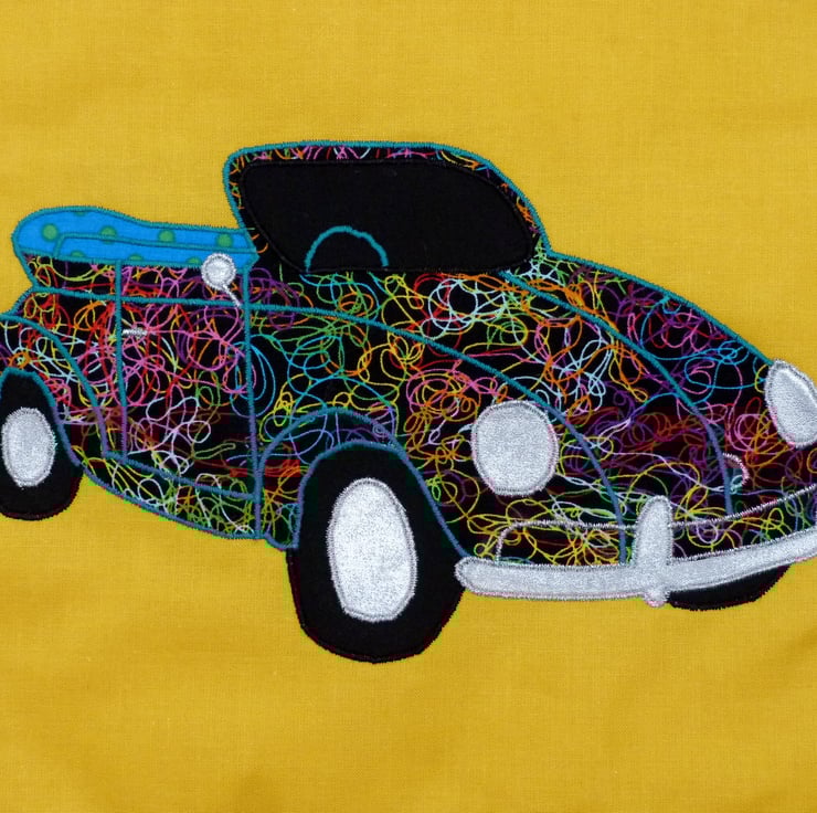 Applique and Quilted VW Cabriolet Beetle Cushio... - Folksy