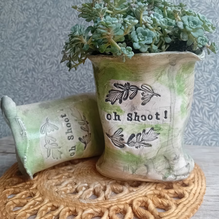 Rustic sack plant pot vase- oh shoot- green or ... - Folksy