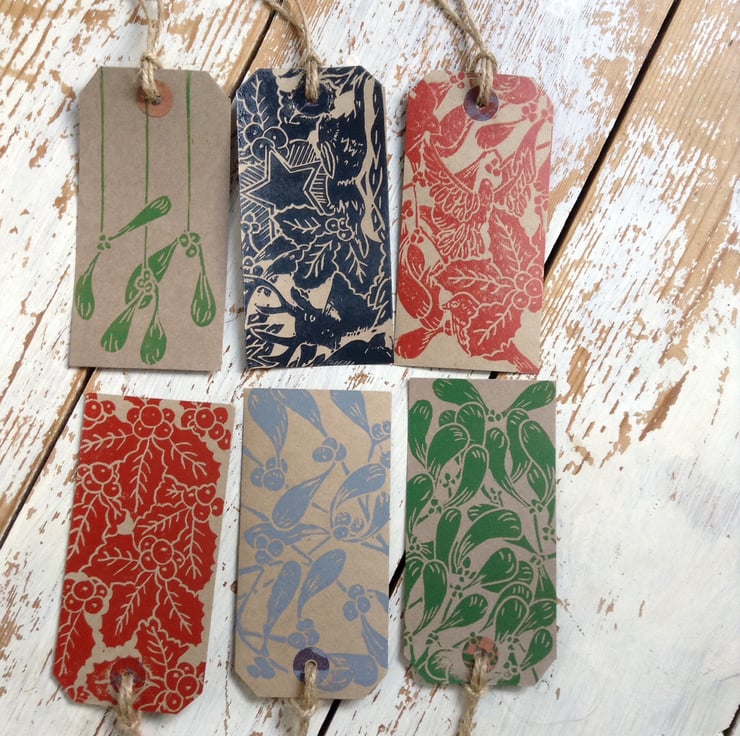 Set of three Hand Printed Gift Tags - Folksy