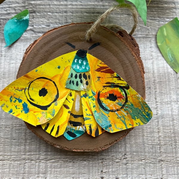 Handmade Butterfly Moth Art on slices wood - Folksy