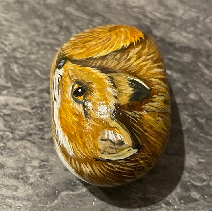 Fox hand painted pebble garden rock art wildlif... - Folksy