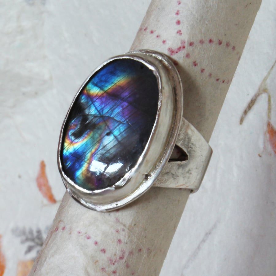 Statement Gemstone Ring - Labradorite and Sterl... - Folksy