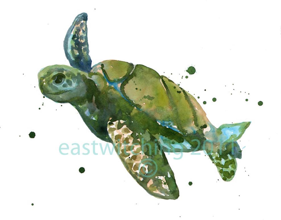 Watercolour Sea Turtle Print - nautical nursery... - Folksy
