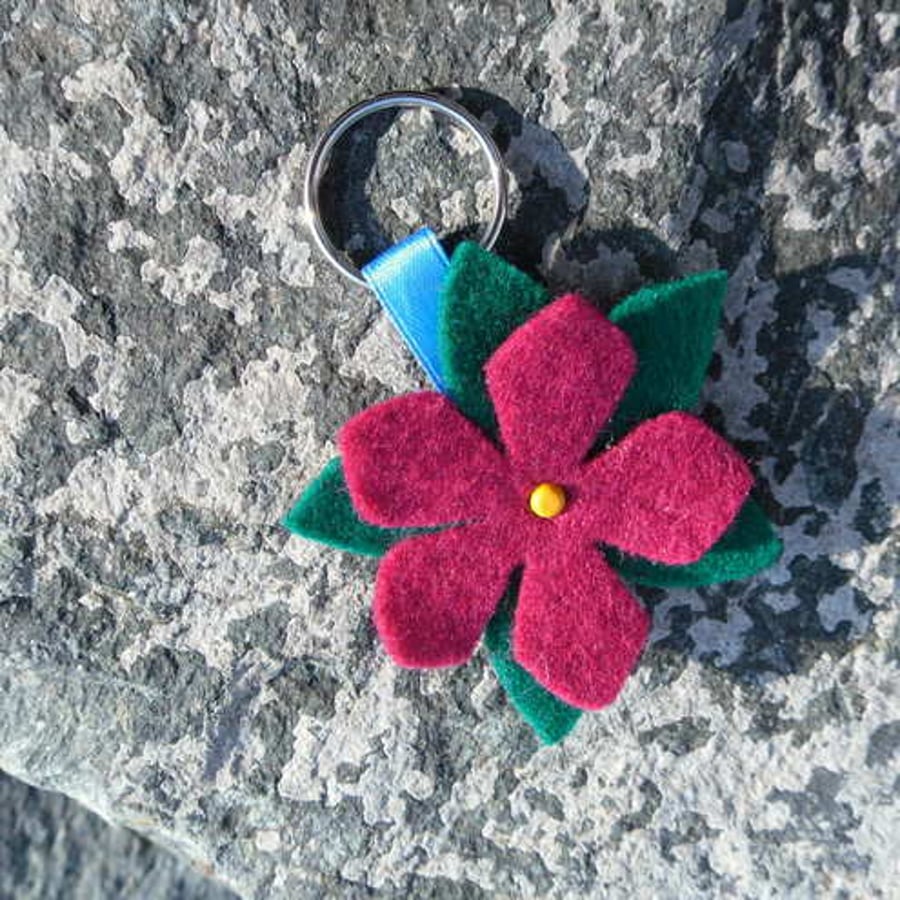Pink Felt Flower Keyring - Folksy