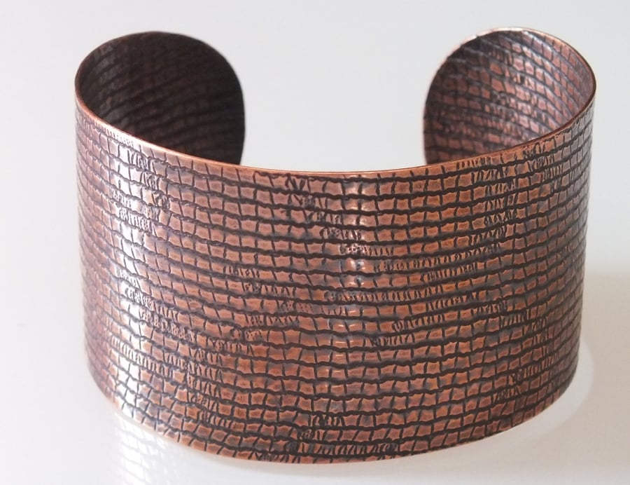 Textured Copper Cuff, with Antique finish - Folksy