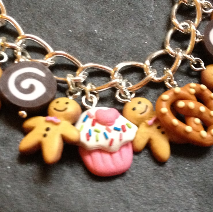 Kitsch Gingerbread Man Fimo Charm Bracelet: Ha... - Folksy