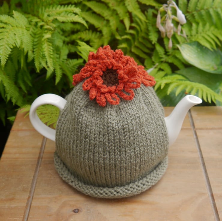 Autumn Flower Tea Cosy, Orange and Taupe Teapot... - Folksy