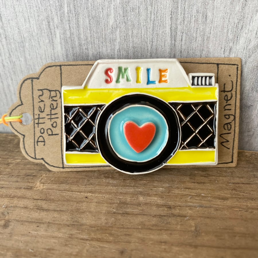Ceramic camera magnet closed lens yellow - Folksy