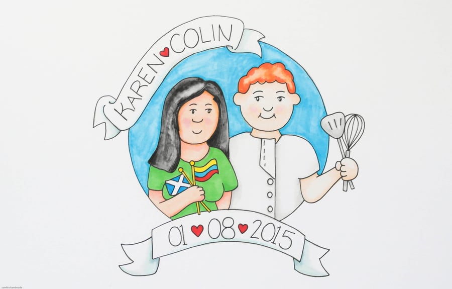 Hand Drawn Custom Portrait, Personilized Couple... - Folksy