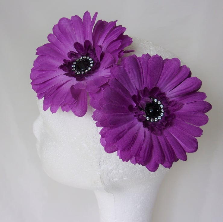 Set of Two Purple Gerbera Daisy Flower Hair Cli... - Folksy