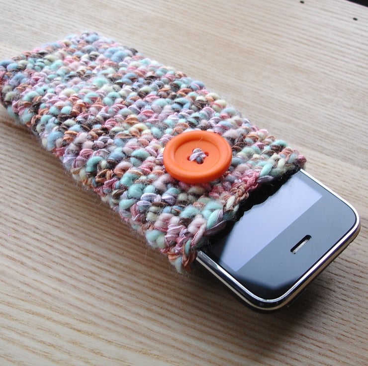 Crochet Mobile Phone Cozy with Button in Candy ... - Folksy