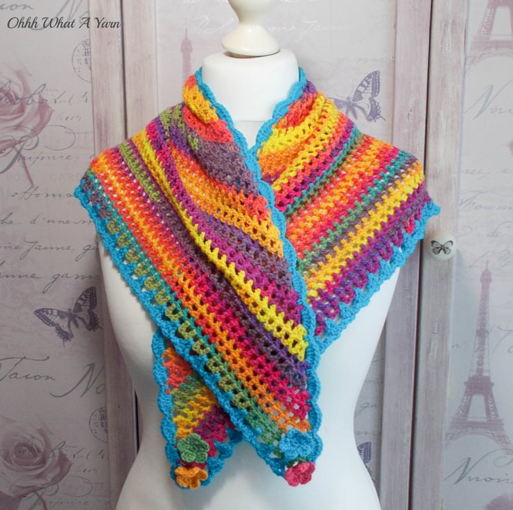 Bright rainbow crochet shawl, scarf, shawlette,... - Folksy