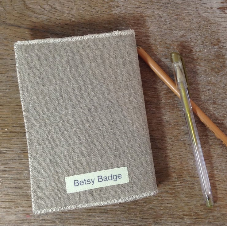 Hand printed A6 Linen Notebook Cover - Folksy