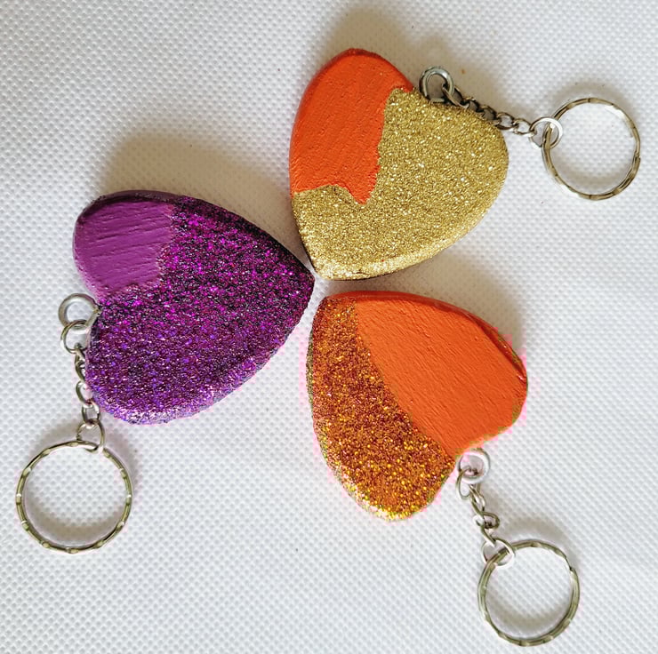 Handmade heart shaped keyring decorated with gl... - Folksy