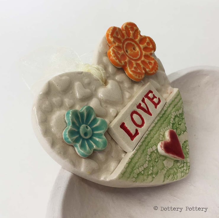 Pottery decoration Love Heart Ceramic lace patt... - Folksy