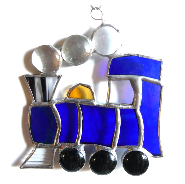 SOLD Steam Train Suncatcher Stained Glass Blue ... - Folksy