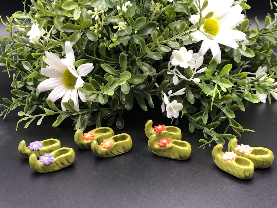 One pair of ceramic miniature fairy elf shoes - Folksy