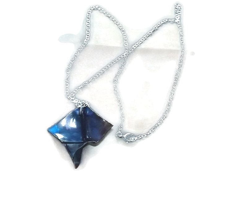 fold formed copper, blue square pendant - Folksy