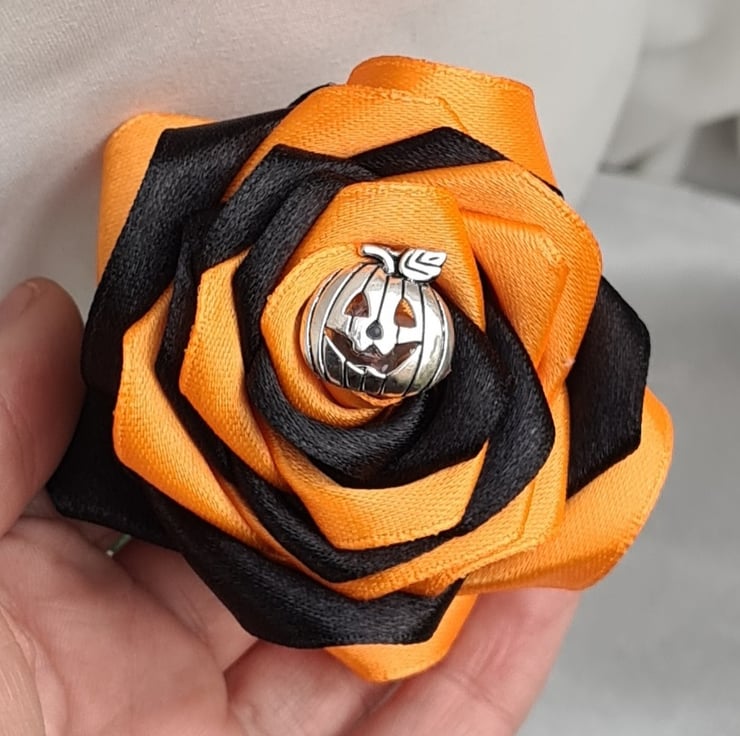 Gorgeous Handmade Pumpkin Ribbon Rose - Long St... - Folksy