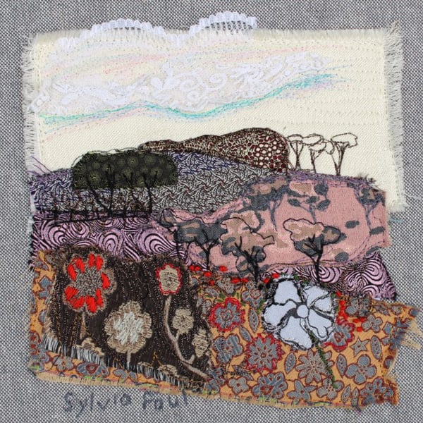 Textile Art of Landscape with Flowers - Folksy
