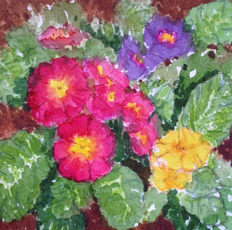 Primroses original painting with mount - Folksy