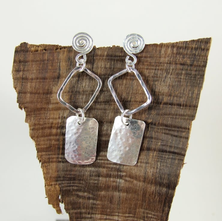 Sterling Silver Rectangle Earrings with Scrolle... - Folksy
