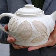 Hand thrown stoneware teapot with leaf design -... - Folksy