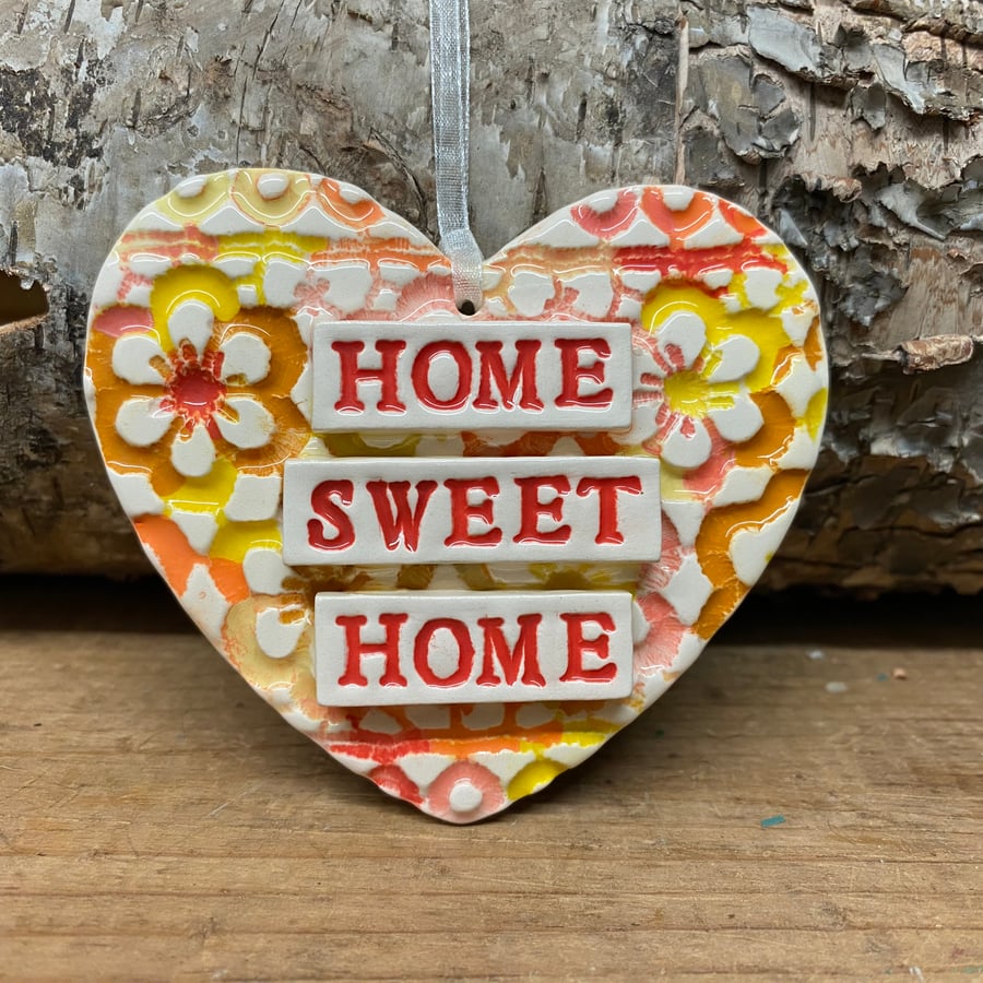 Ceramic heart hanging decoration Home Sweet Ho... - Folksy