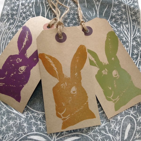 Hand Printed Hare Gift Tags - Folksy