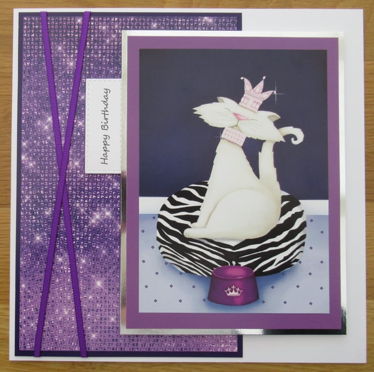Feline Princess - 8x8" Birthday Card - Folksy