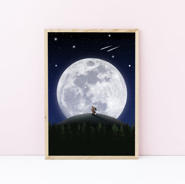 Full Moon Hare Print, Moon Gazing Hare, Folklor... - Folksy