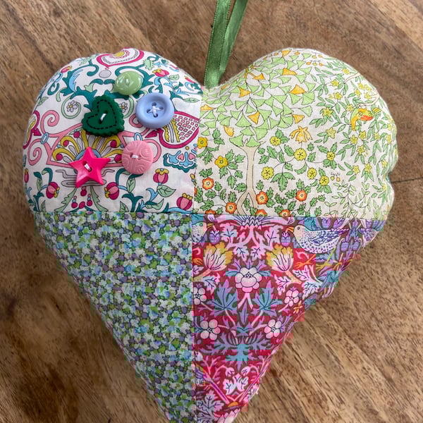 Padded Heart Hanging Decoration - Floral Libert... - Folksy