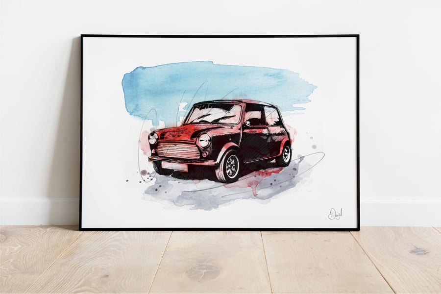 Mini Cooper Classic Car Art Print, Illustration... - Folksy