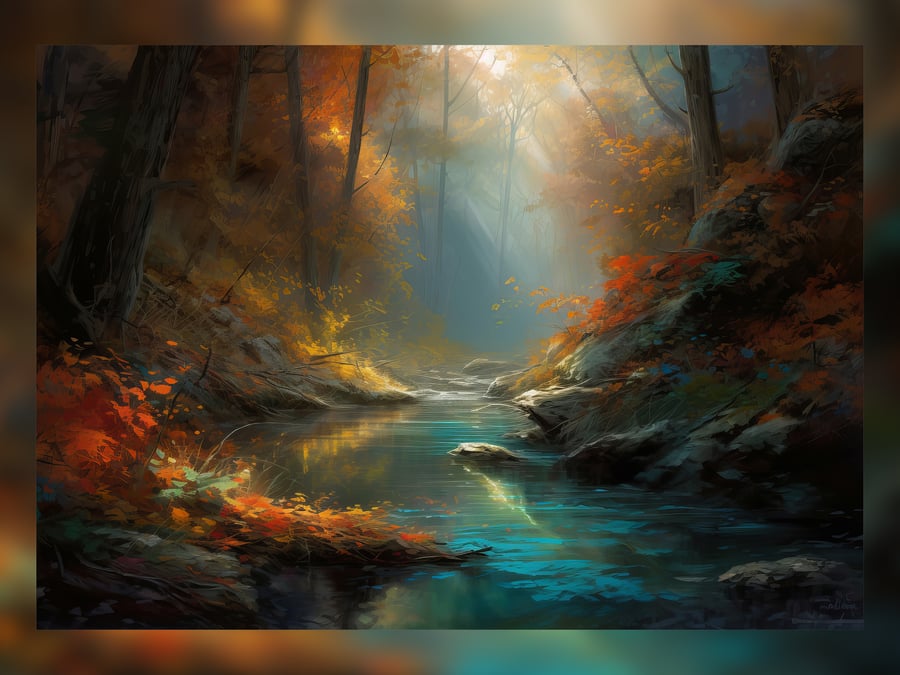 Stream Running Through Autumn Forest, Oil Paint... - Folksy