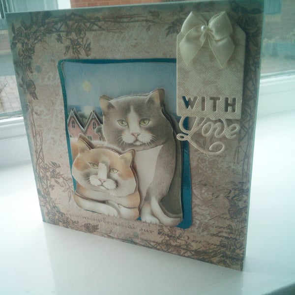 Cute cats decoupage with love card - Folksy