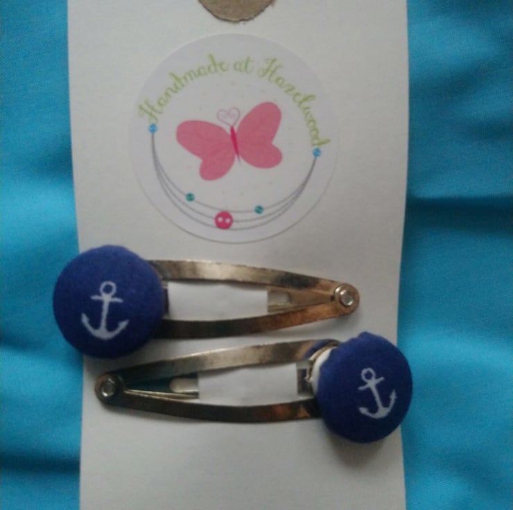 Nautical Anchor Design Fabric Covered Button Ha... - Folksy