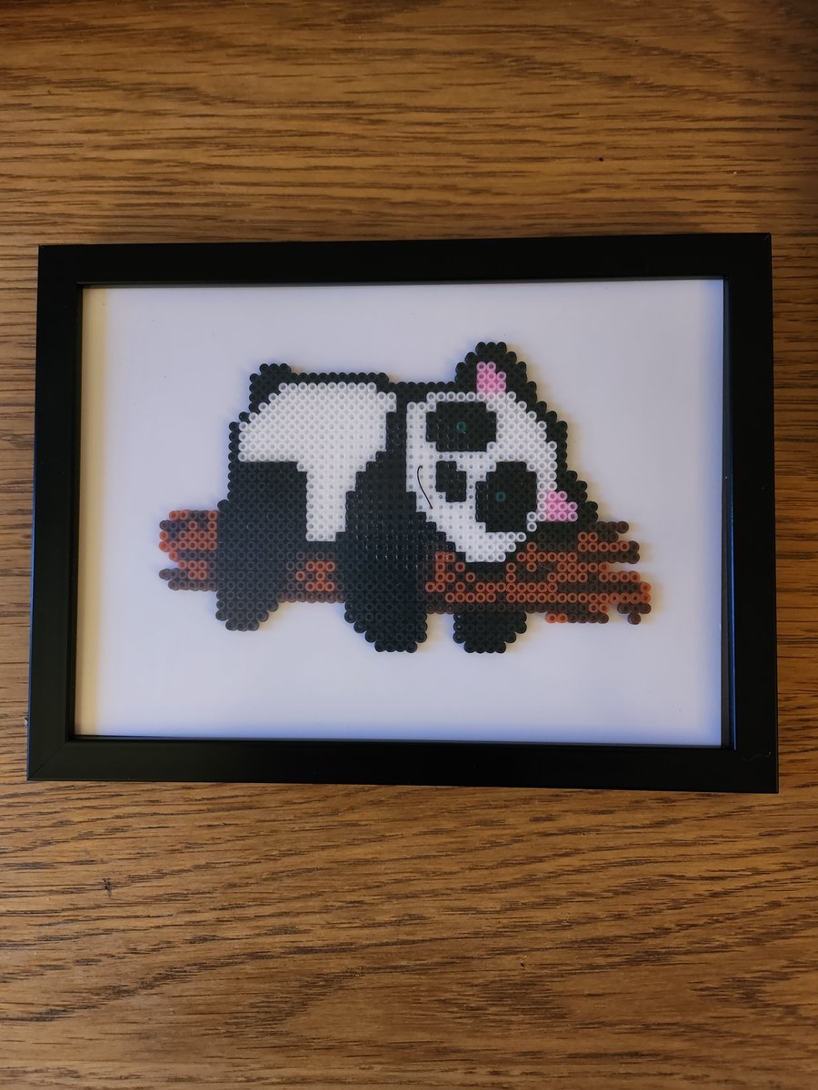 Hama bead lazy panda framed picture - Folksy