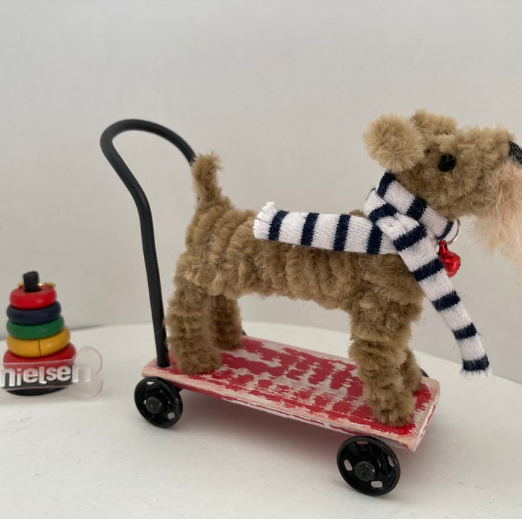 Miniature Handmade Dog on a Push Along Trolley. - Folksy
