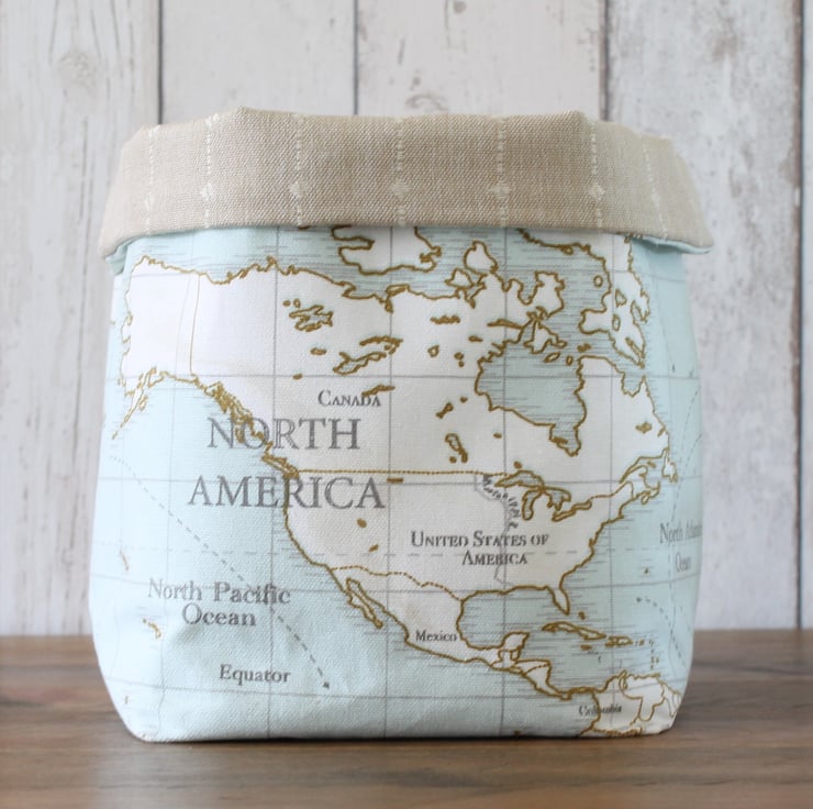 Map Print Fabric Storage Bin - Folksy