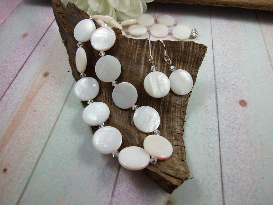 Shell Necklace and Earring Set, Sterling Silver... - Folksy