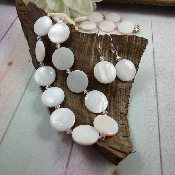 Shell Necklace and Earring Set, Sterling Silver... - Folksy