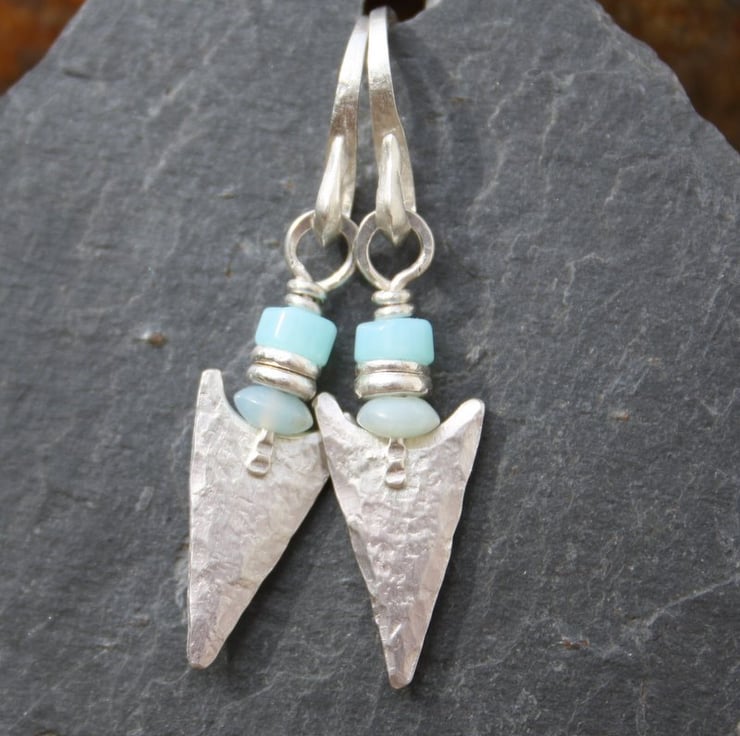 Silver and peruvian opal earrings - Folksy