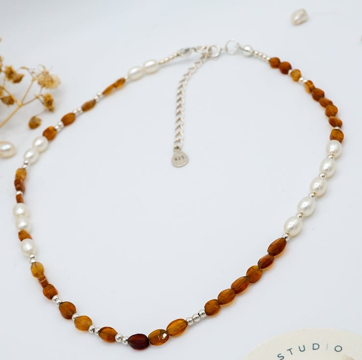 Alamadine Oval Garnet and Freshwater White Rice... - Folksy