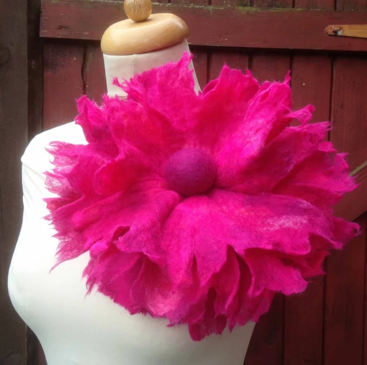 Handmade oversized felted flower brooch, pink, ... - Folksy