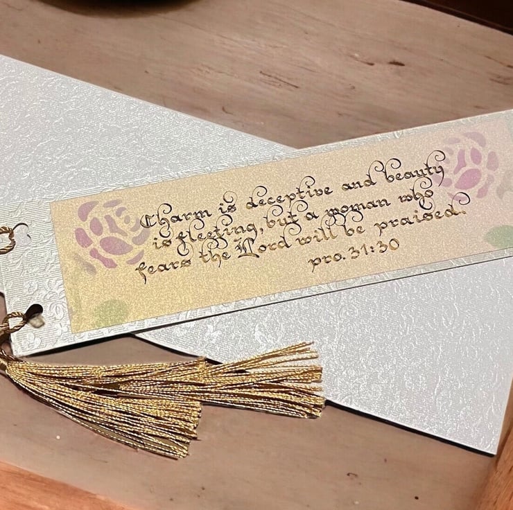 Rose Gold Pearlescent scripture bookmark Prover... - Folksy